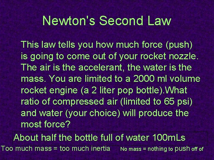 Principles of Rocketry Bring These Materials to class