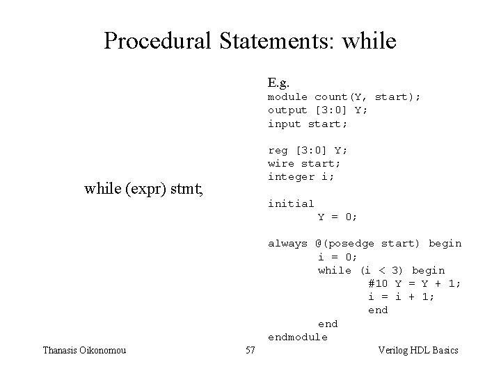 Verilog HDL Basics Thanasis Oikonomou Computer Science Dpt