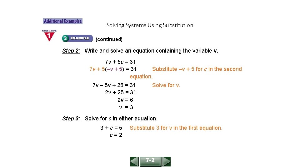 ALGEBRA 1 LESSON 7 2 Solving Systems Using