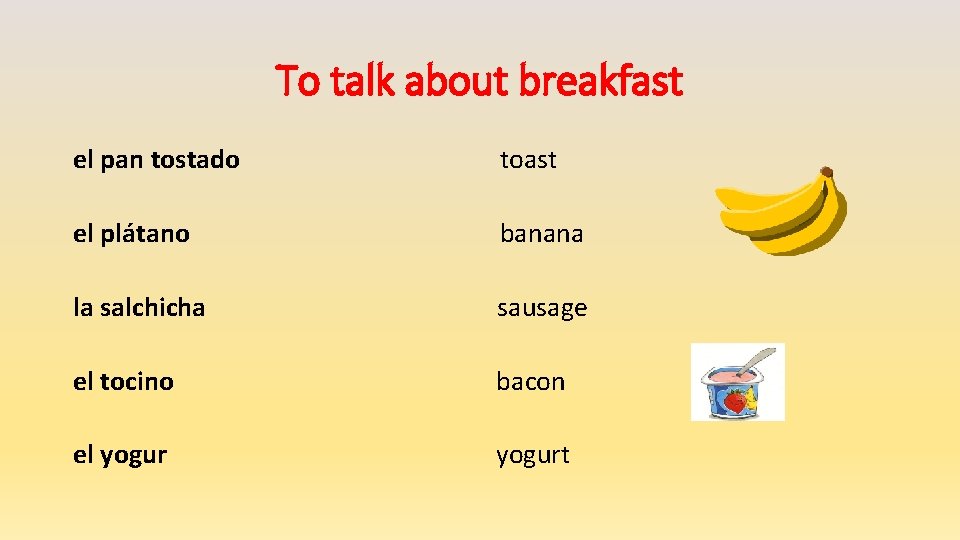 Vocabulario 3 A To talk about breakfast en