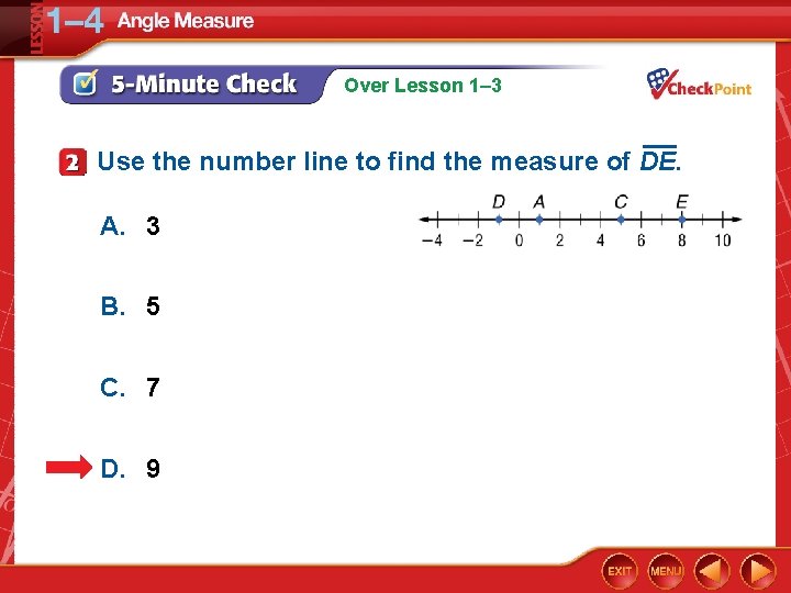 Over Lesson 1 3 Use the number line