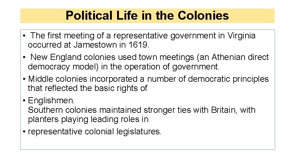 Development of the British Colonies Economic Characteristics of