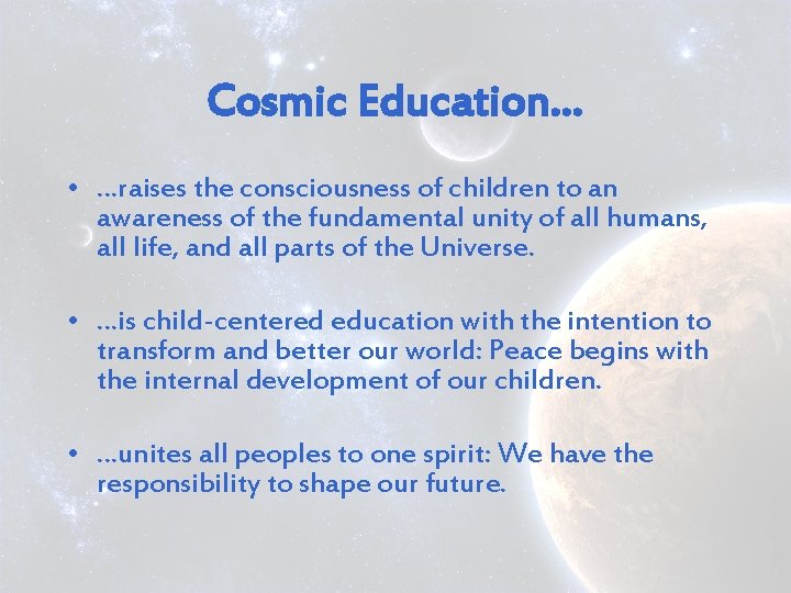 Cosmic Education in the Montessori Elementary Classroom Based