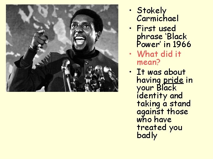 Stokely Carmichael Black Power Lesson starter What were