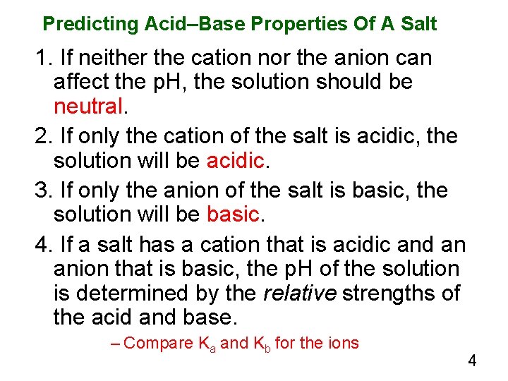 Acids Bases Equilibria Part IV Analysis of Salts