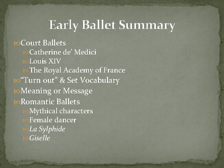 Ballet History 15 th 16 th Century History