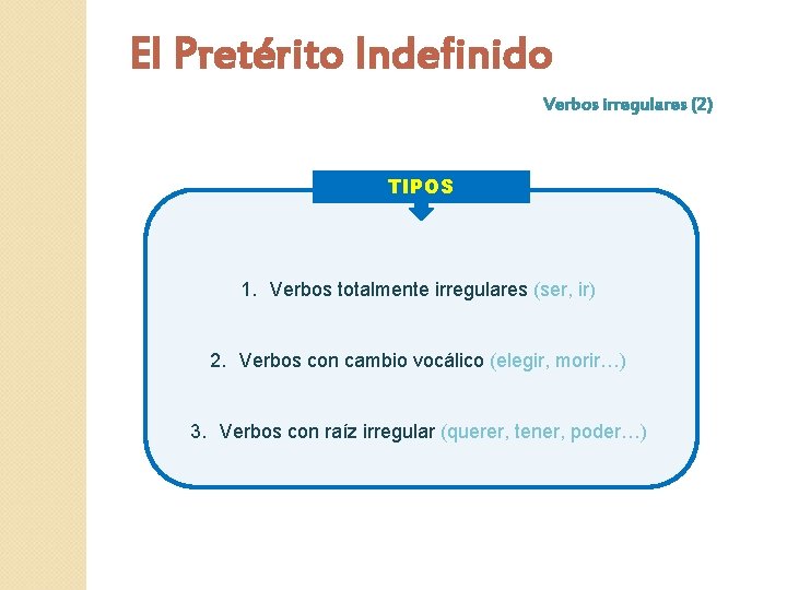 Pretrito Indefinido Verbos irregulares 2 El Pretrito Indefinido