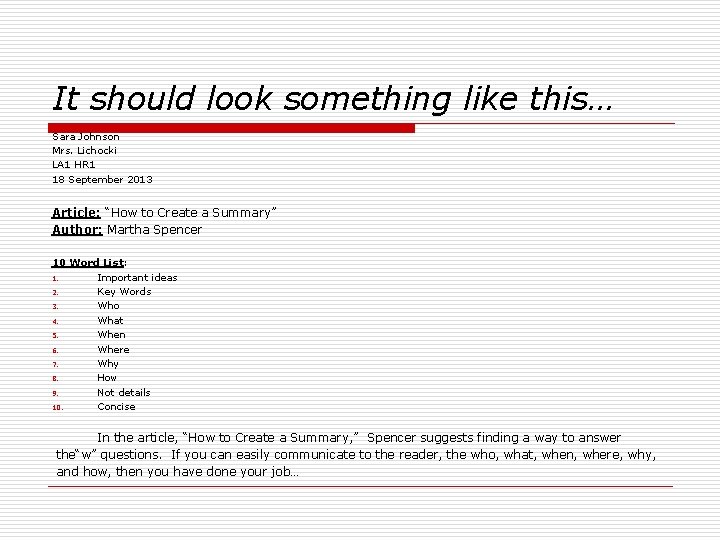 10 Word Summary Readers Apprenticeship RA BEFORE I
