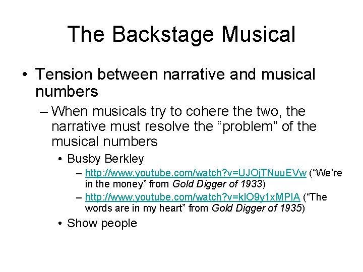 Hollywood Musical Genre What is genre Narrative vs