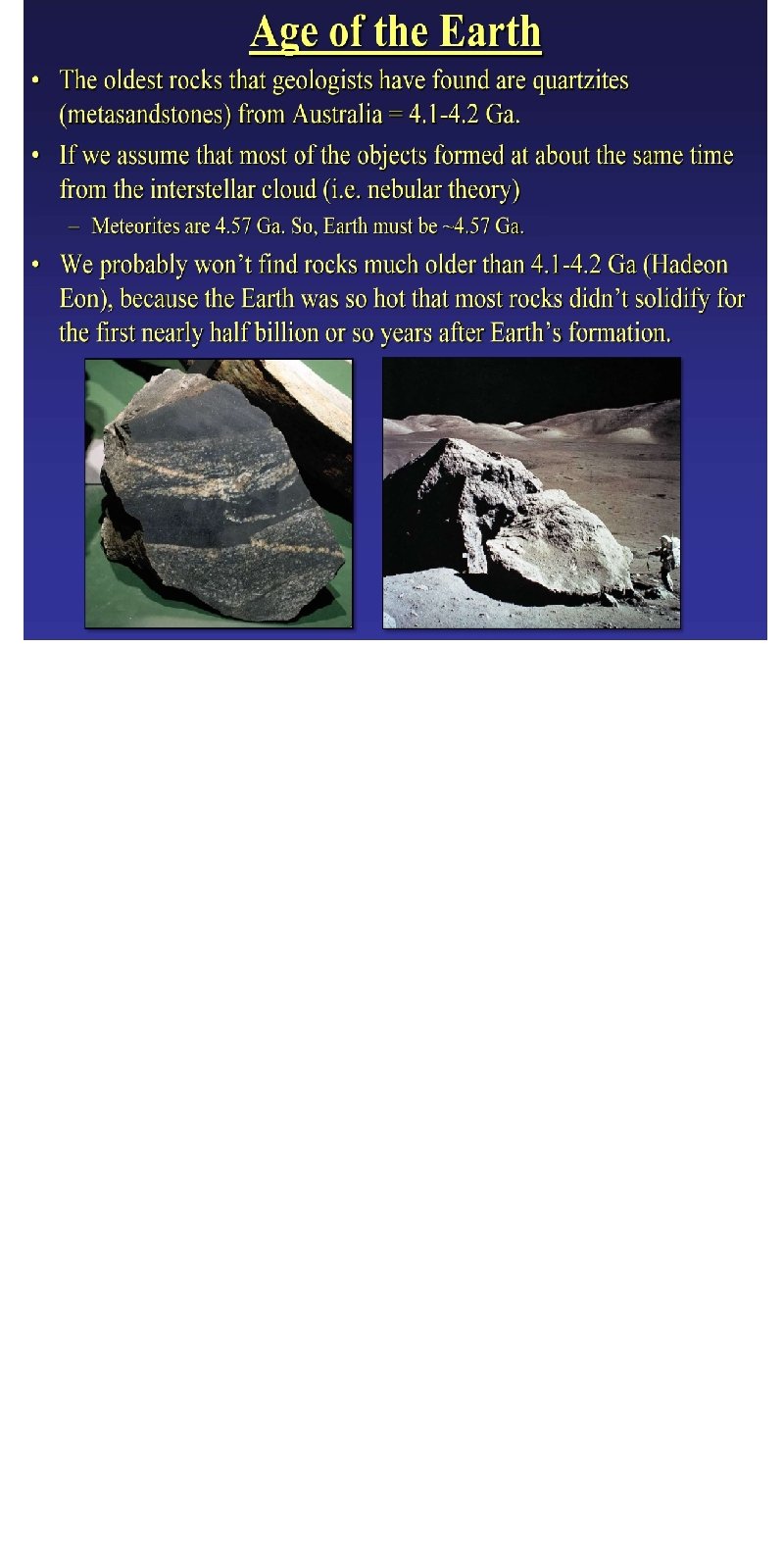 Earth History Table of Contents NEXT TEST STARTS