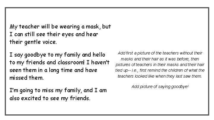 Going back to school A Social Story for