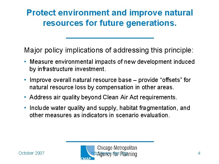 Overview of Sustainability Policy Issues CMAP Board of