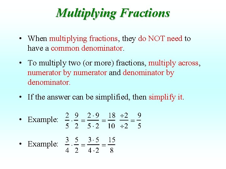 Multiplying Rational Numbers Multiplying Fractions DART statement I