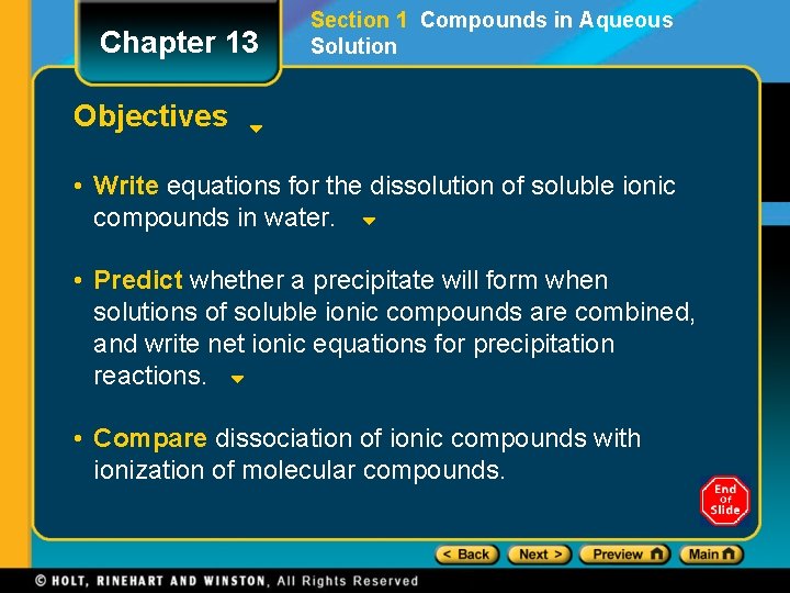 Chapter 13 Preview Lesson Starter Objectives Dissociation Ionization