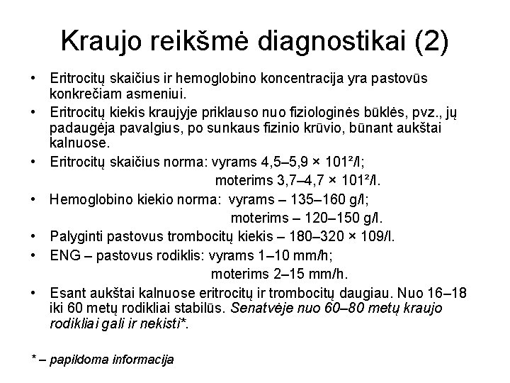 Laboratoriniai kraujo tyrimai ir interpretacija V Nacionalinis kraujo