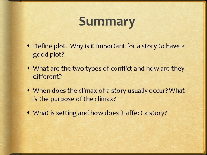 Unit 1 Plot and Setting Learning Objective Identify