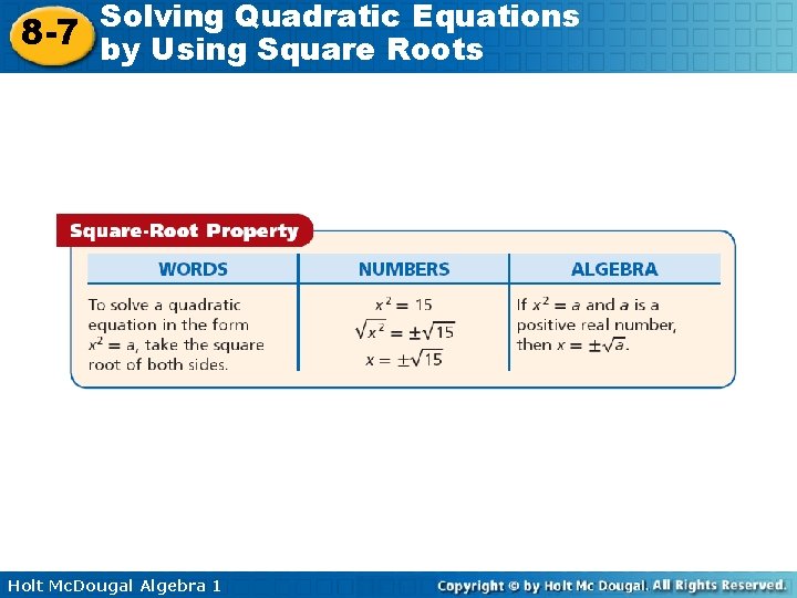 Solving Quadratic Equations 8 7 by Using Square