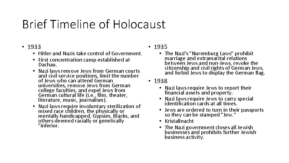 The Holocaust Brief Timeline of Holocaust 1933 Hitler
