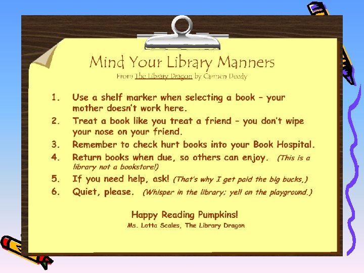 Lesson of the Day Library Manners and Procedures