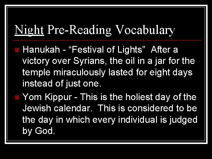 Night by Elie Wiesel Prereading Vocabulary By Ms