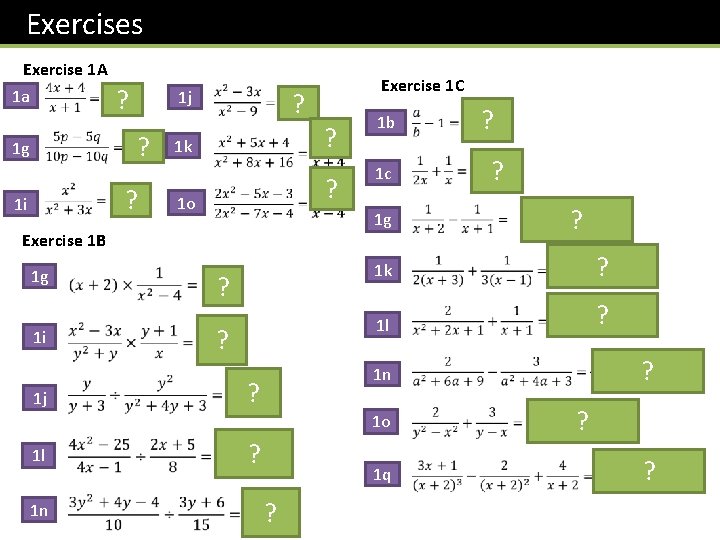 C 3 Chapter 1 Algebraic Fractions Dr J