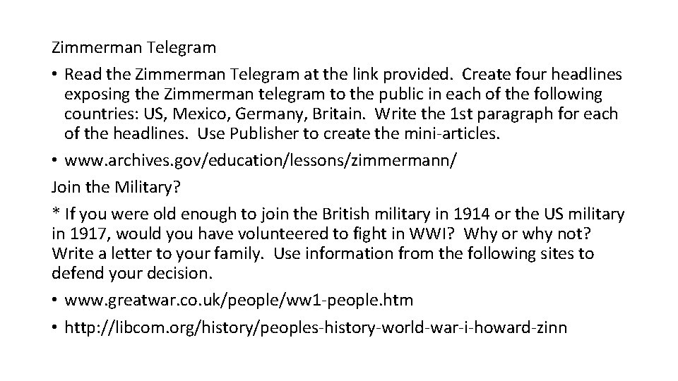 WWI Webquest Introduction You are a history professor
