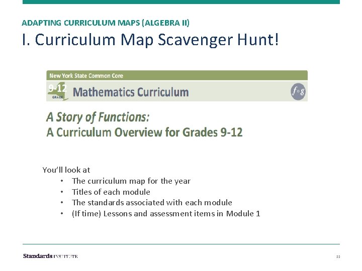Adapting Curriculum Maps Intro to Module 1 Algebra