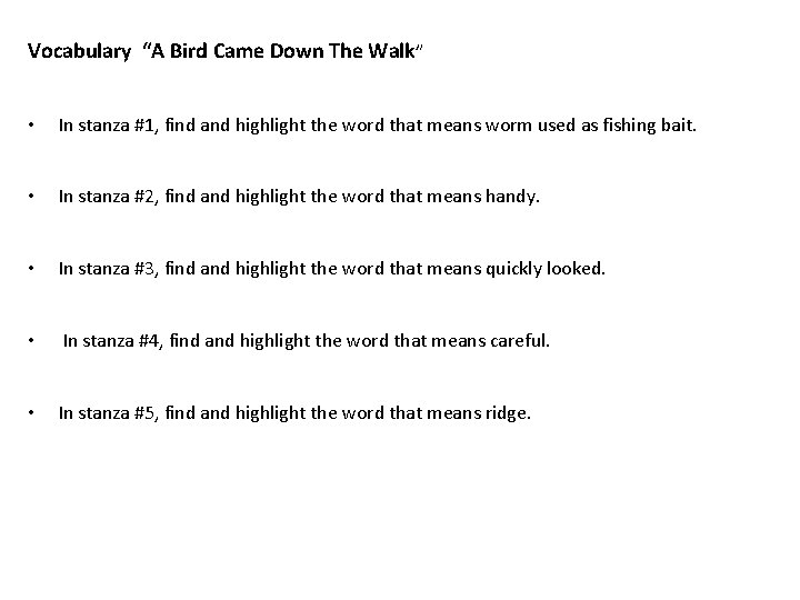 Guided Highlighted Reading using poetry A Bird Came