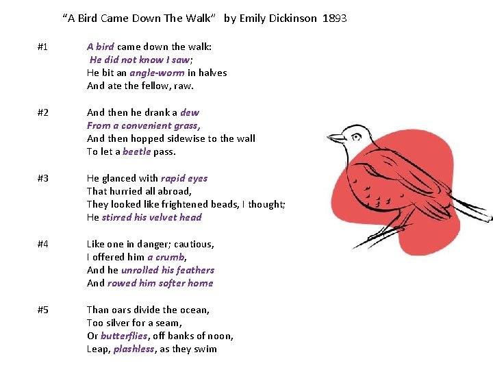 Guided Highlighted Reading using poetry A Bird Came