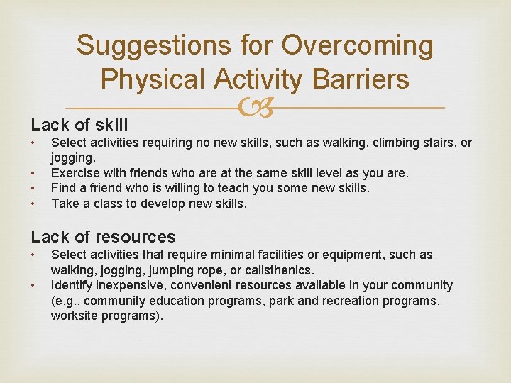Addressing Barriers to Physical Activity Module B Lesson