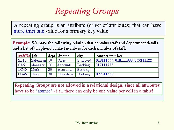 CS 263 Revision on Normalisation DB Introduction 1