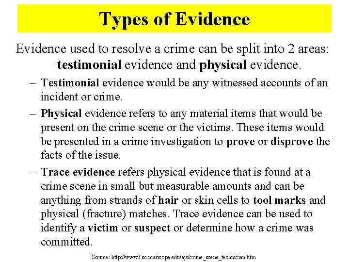 Forensic Science Presentation developed by T Trimpe 2006