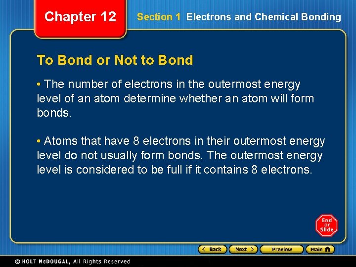 Chapter 12 Chemical Bonding Preview Section 1 Electrons