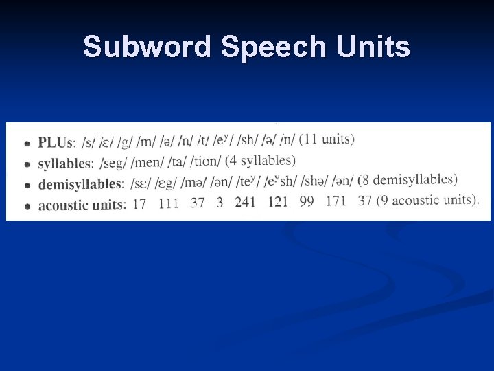 Large Vocabulary Continuous Speech Recognition Subword Speech Units
