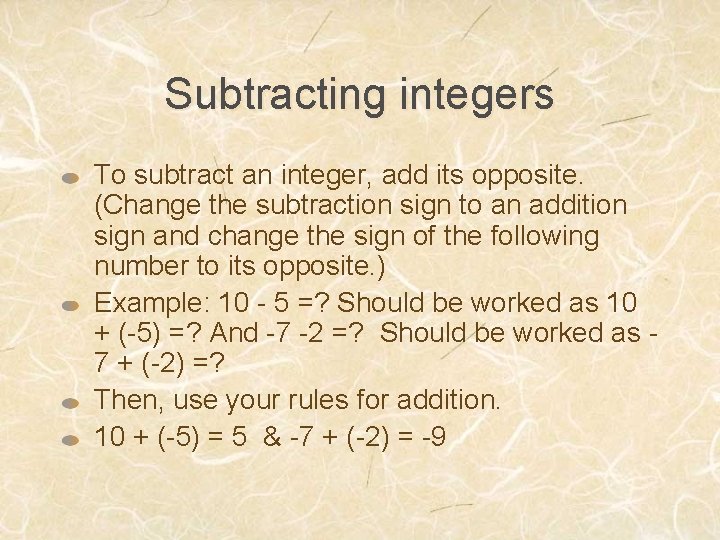 Integers the set of whole numbers and their