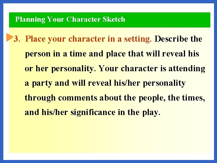 CHARACTER ANALYSIS To view BROWSE and highlight FULL