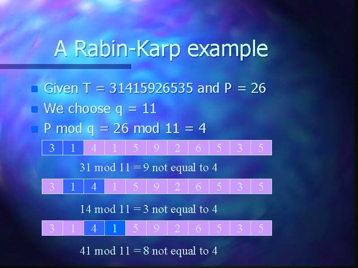 String Matching Using the RabinKarp Algorithm Katey Cruz