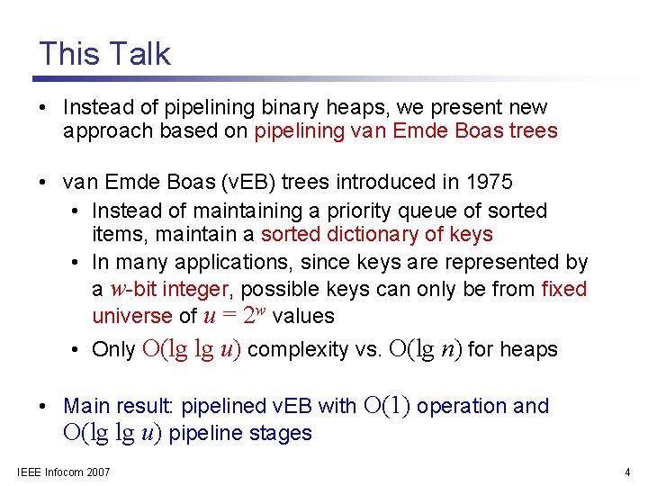 Pipelined van Emde Boas Tree Algorithms Analysis and