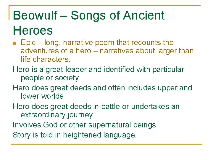 Beowulf Songs of Ancient Heroes n n n