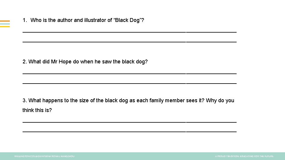 English work 1 Black Dog Levi Pinfold Comprehension