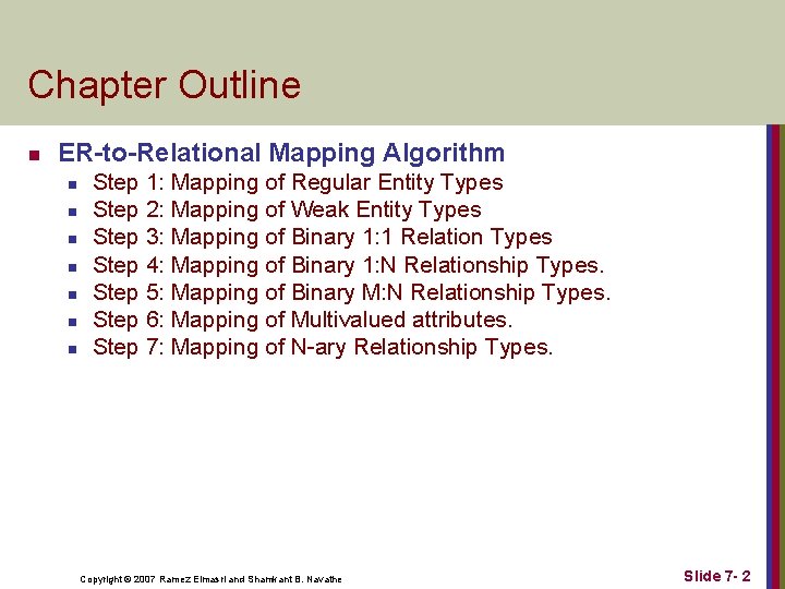 Chapter 7 Relational Database Design By Ertorelational Mapping
