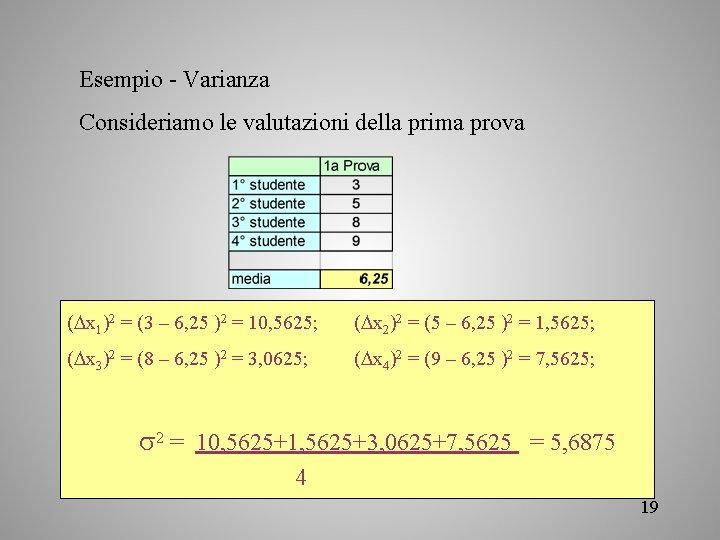 Elementi di Statistica descrittiva Gli Indici di VARIABILITA