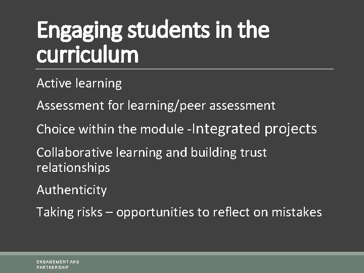 Realising the potential of student engagement COLIN BRYSON