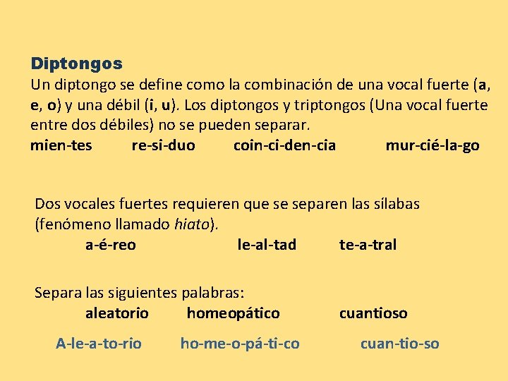 La divisin de las palabras en slabas Entender
