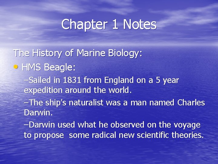 The Science of Marine Biology Chapter 1 Outline