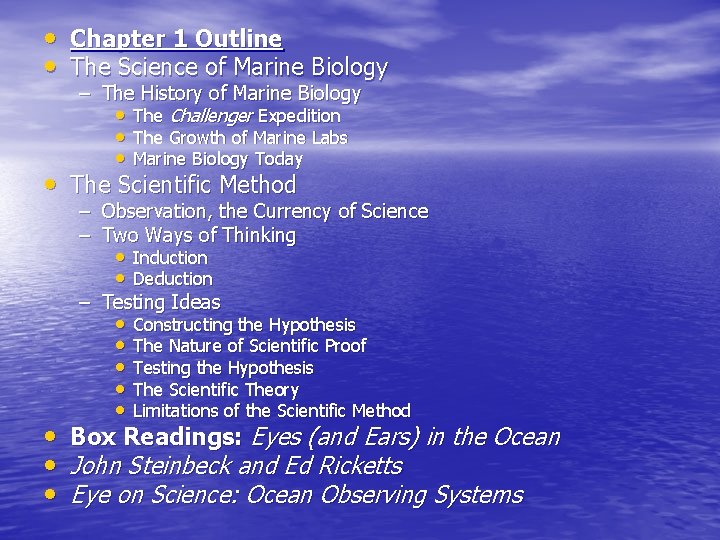 The Science of Marine Biology Chapter 1 Outline