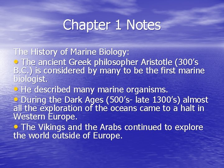 The Science of Marine Biology Chapter 1 Outline