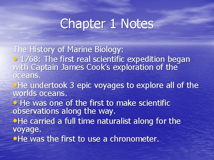 The Science of Marine Biology Chapter 1 Outline