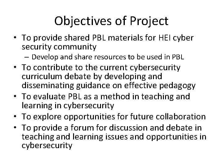 Problem Based Learning PBL in Cybersecurity Project GEN