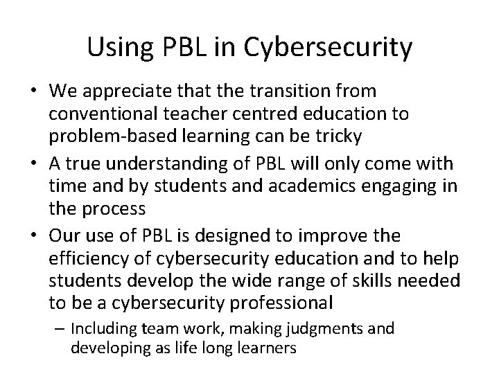 Problem Based Learning PBL in Cybersecurity Project GEN